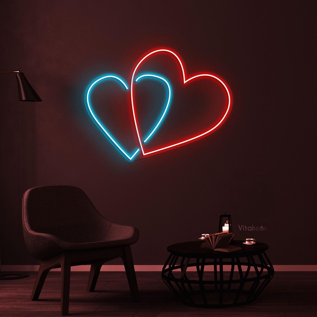 Heart Neon Sign, Hearts LED Light, Double Hearts Wall Decor, Decor for ...
