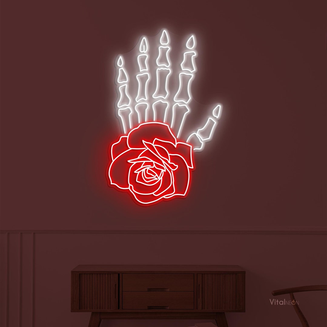 Skeleton Hand and Rose Neon Sign, Hand With Rose LED Light, Skeleton ...