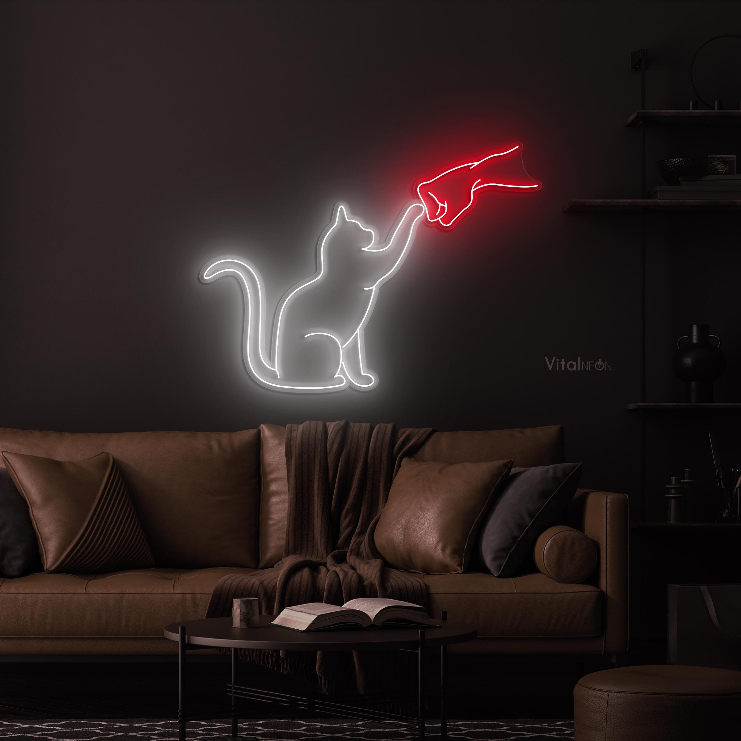 Cat and Hand Neon Sign, Punch and Cat Neon Sign, Bedroom Neon Sign, Led ...