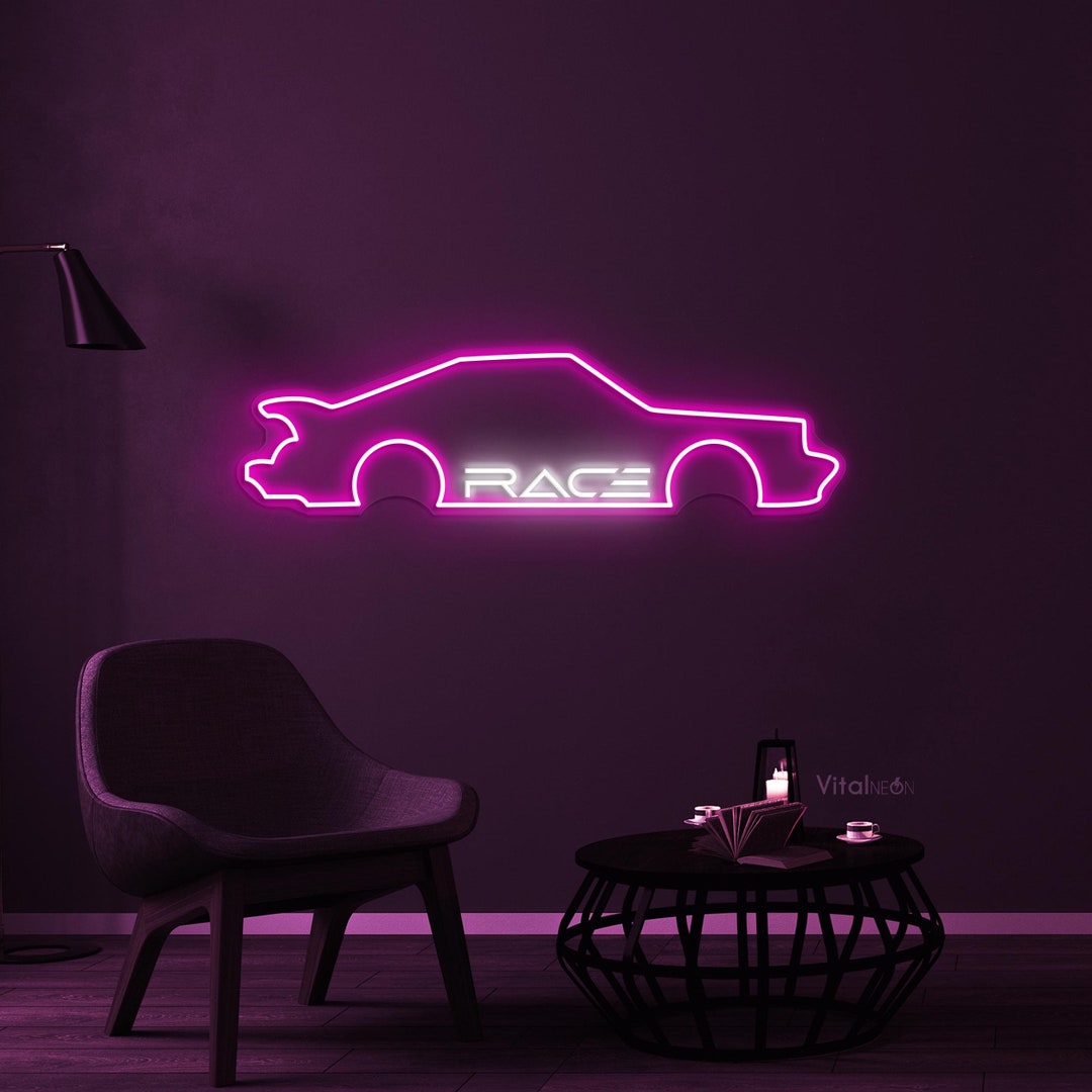 Race Neon Sign, Race Car LED Light, Sports Car Wall Decor, Racing Car ...