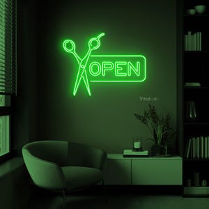 Open Neon Sign, Open Scissors LED Light, Scissors LED Sign, Neon Art ...