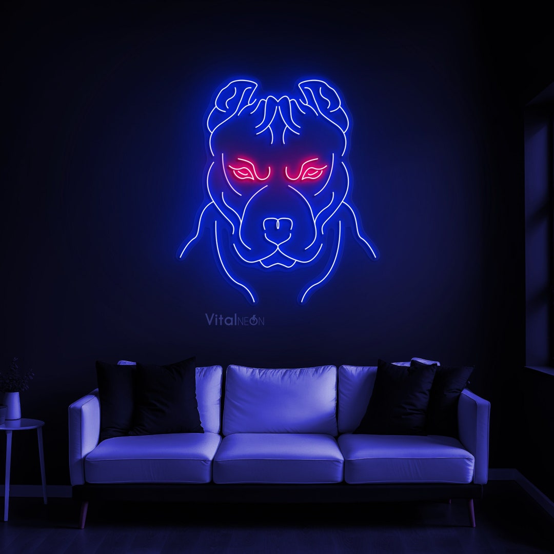 Pitbull Face Dog LED Neon Sign, Wall Art Light, Bull Neon Decor ...