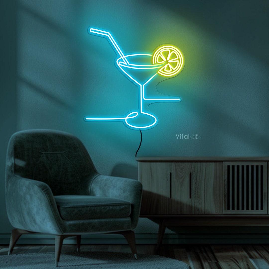 Martini Glass Neon Sign, Martini Glass LED Light, Lemon Juice Neon Sign ...