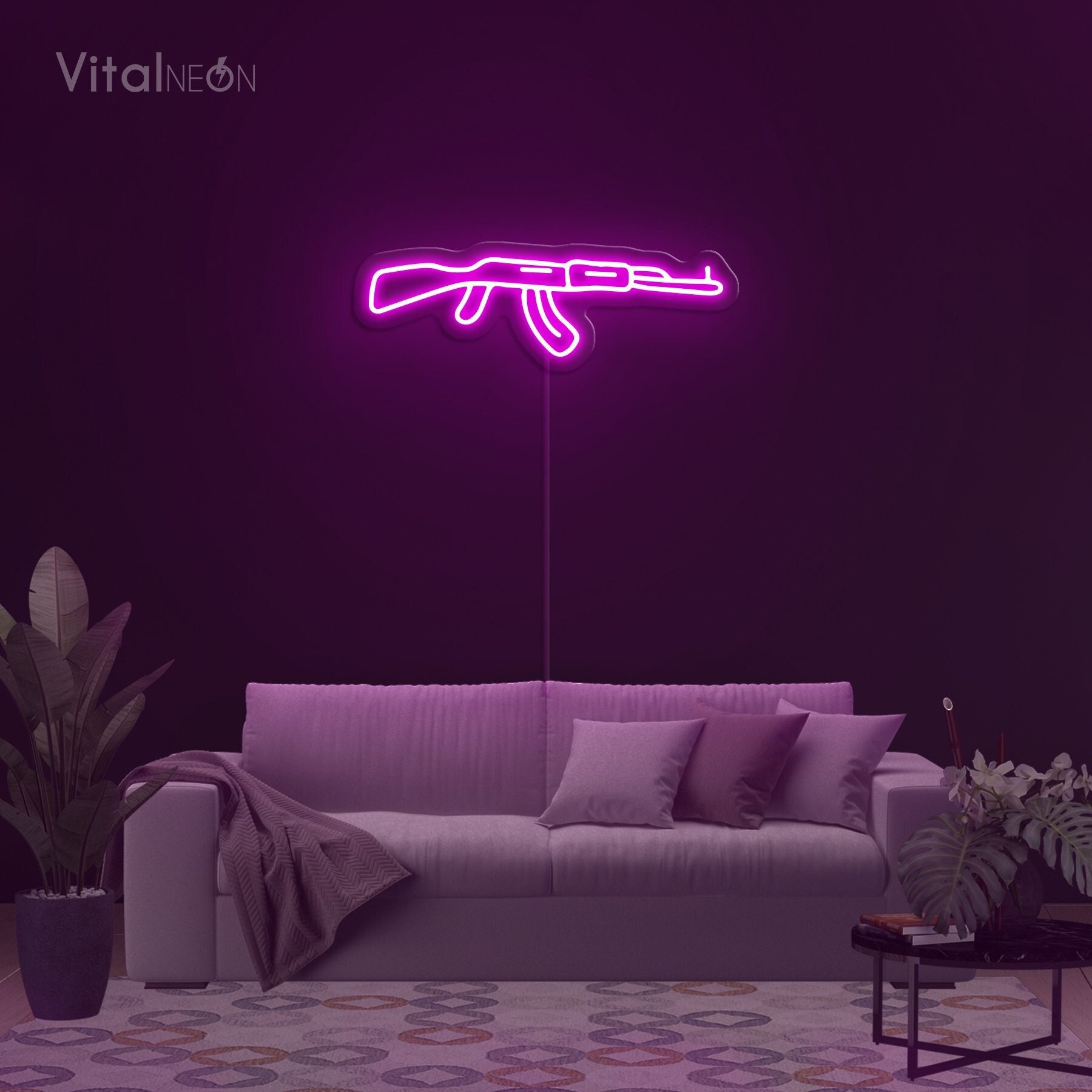 AK-47 Gun LED Neon Sign, Edgy Wall Decor, Unique Room Lighting ...