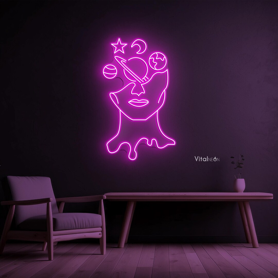 Head With Planets Neon Sign, Face With Head Planets LED Light, Custom ...