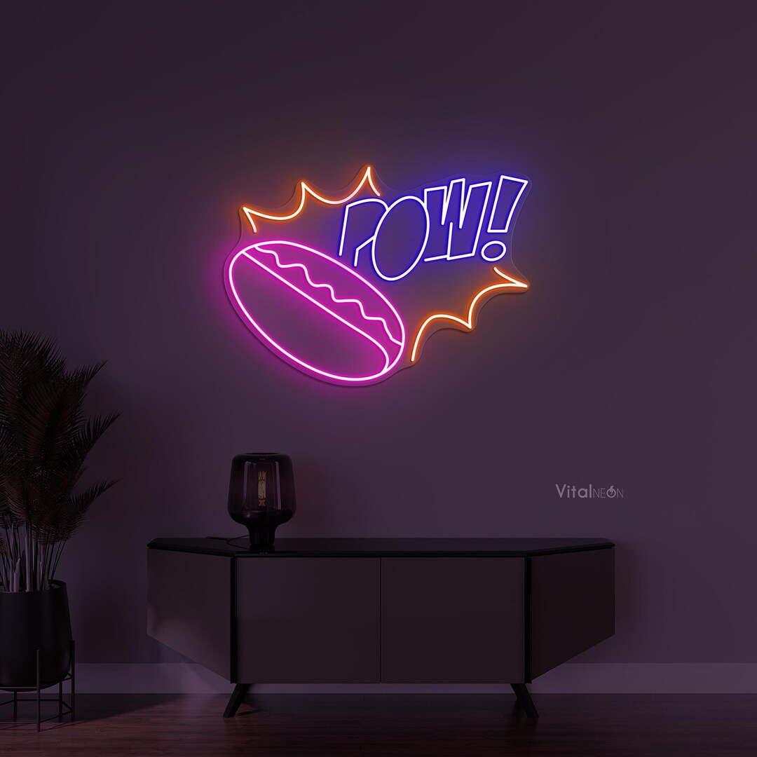 Pow Neon Sign, Pow LED Light, POW Hot Dog Wall Decor, Hot Dog Neon Art ...