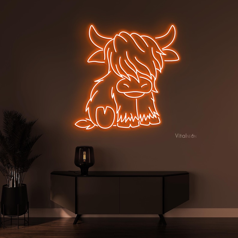 Highland Cow Neon Sign LED Light Farmhouse Wall Art Western Cattle Home ...