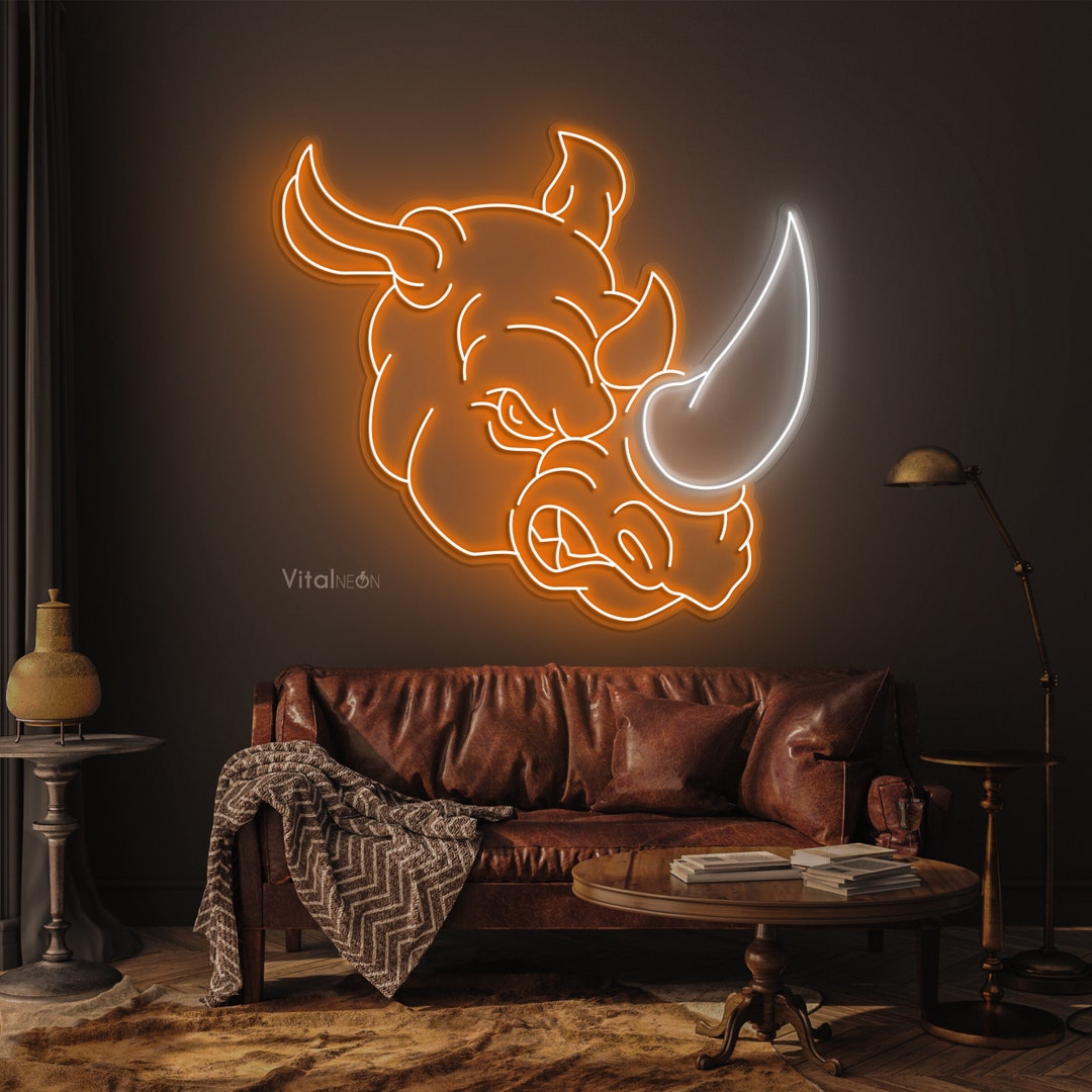 Rhino Neon Light, Rhinoceros Head Sign, Rhino Wall Art Light, Wild ...