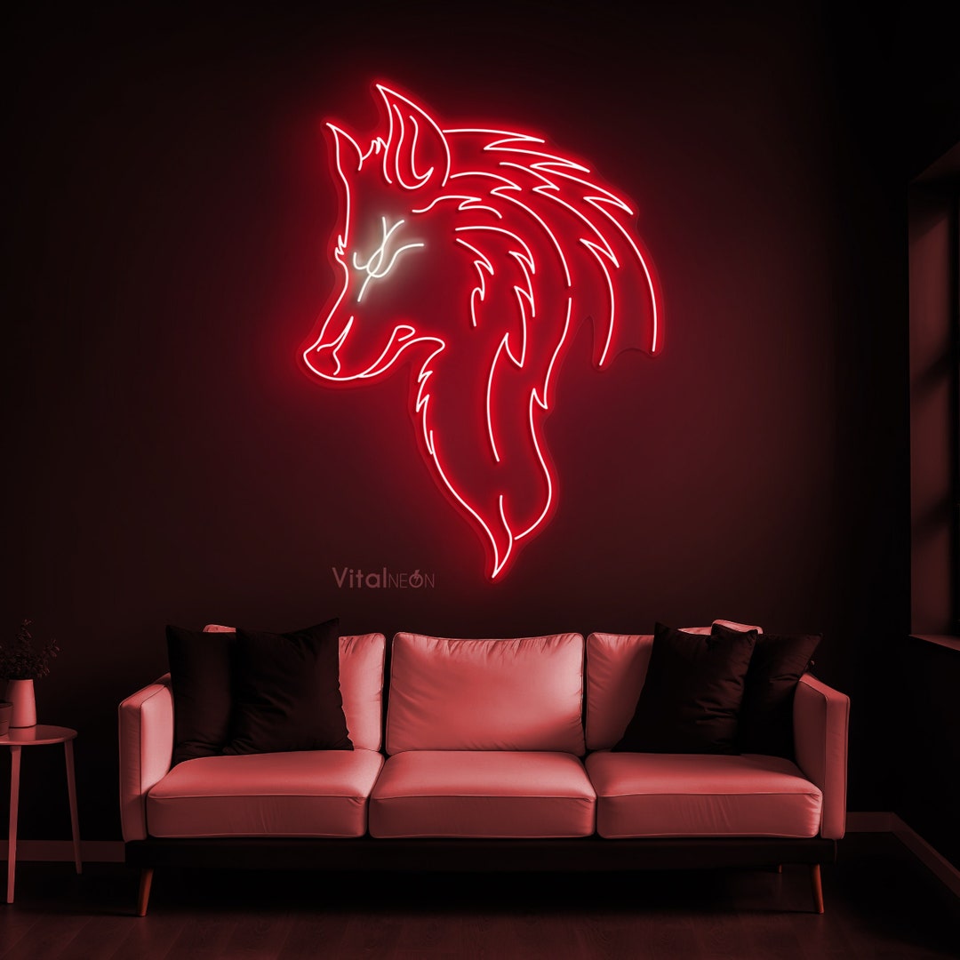 Wolf Head Neon Sign, LED Wall Art, Wolf Neon Light for Bedroom, Game ...