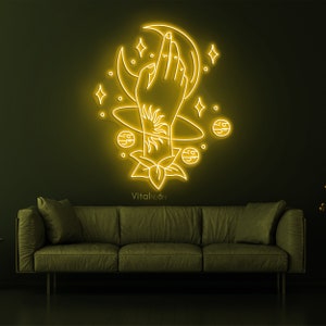 Hand Holding Moon & Stars Neon Sign, Moon LED Light, Universe Space ...