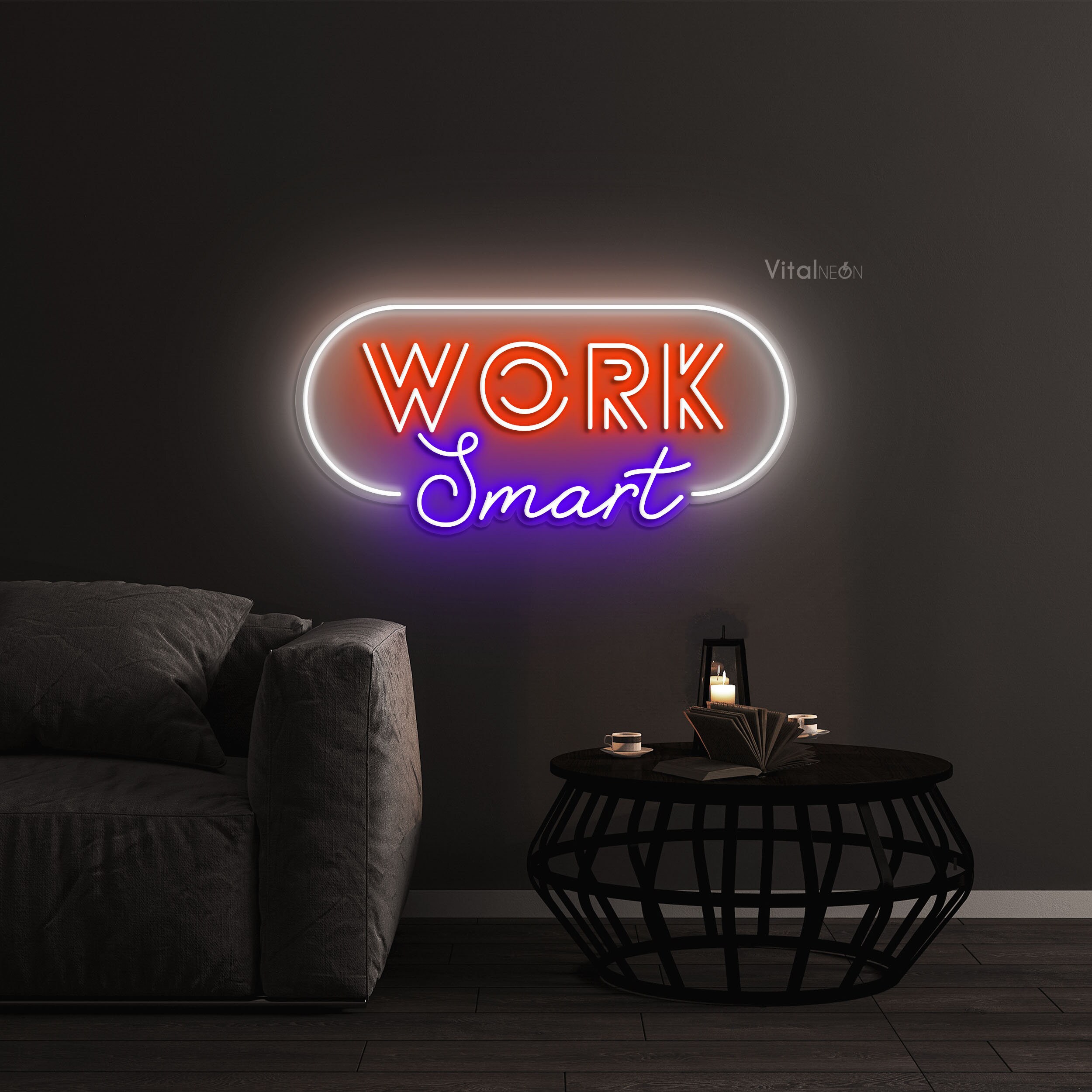 Work Smart Neon Sign LED Light Motivational Wall Art Office Studio Game ...
