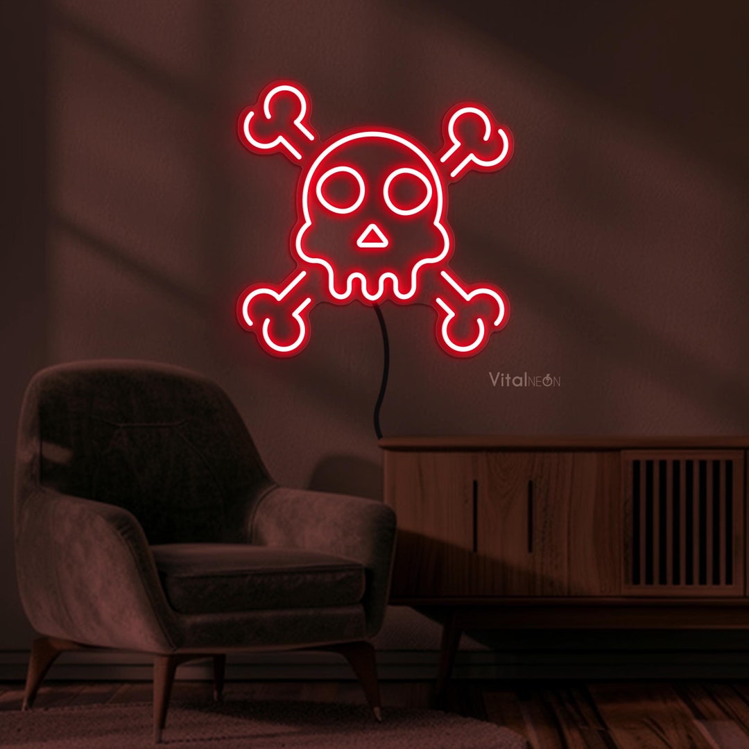 Skull Neon Sign, Skull and Crossbones LED Light, Skull LED Neon Art ...