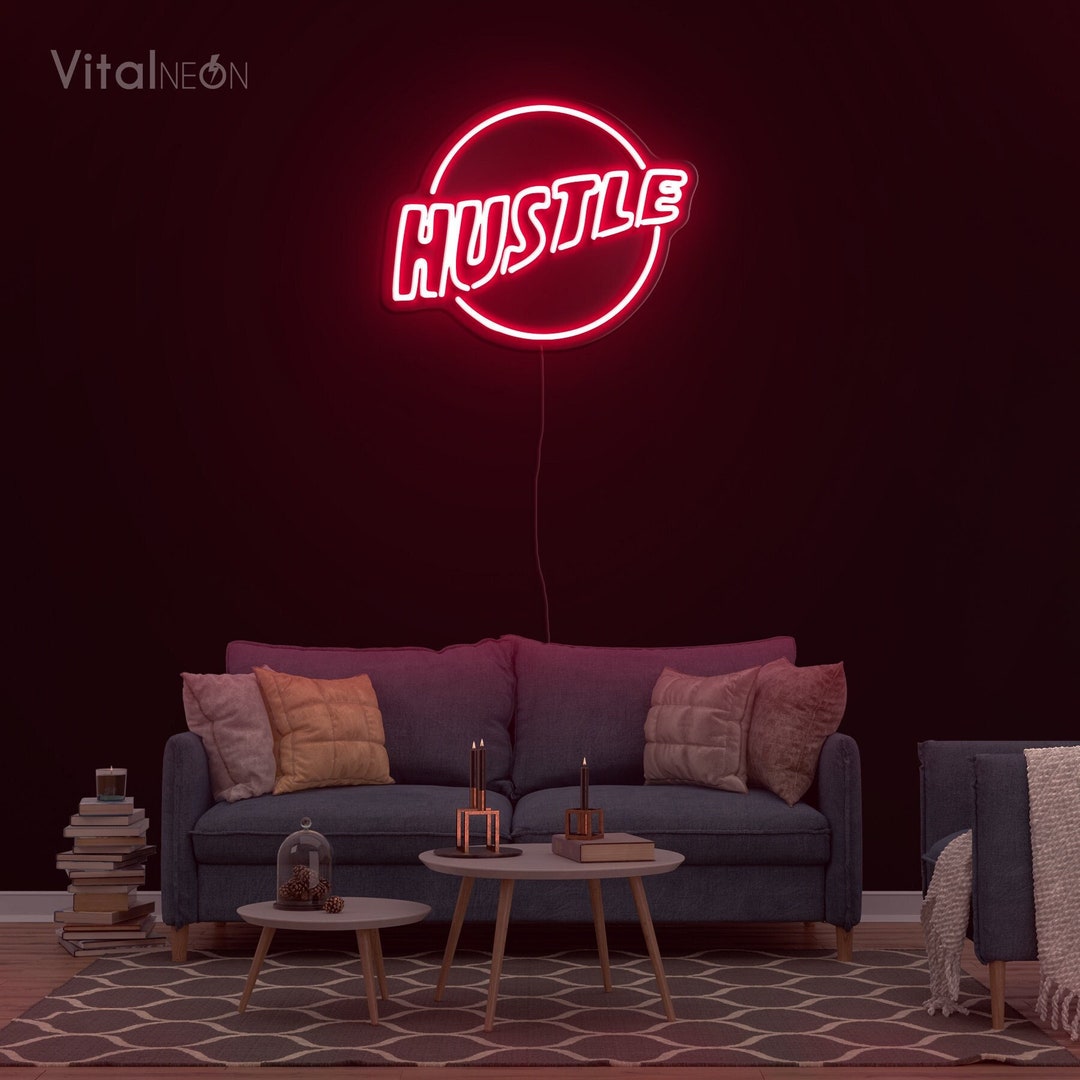 Hustle Neon Sign, LED Wall Light Decor, Room & Office Decoration ...