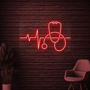 Stethoscope Neon Sign, Stethoscope Heartbeat LED Light, Hospital Wall ...
