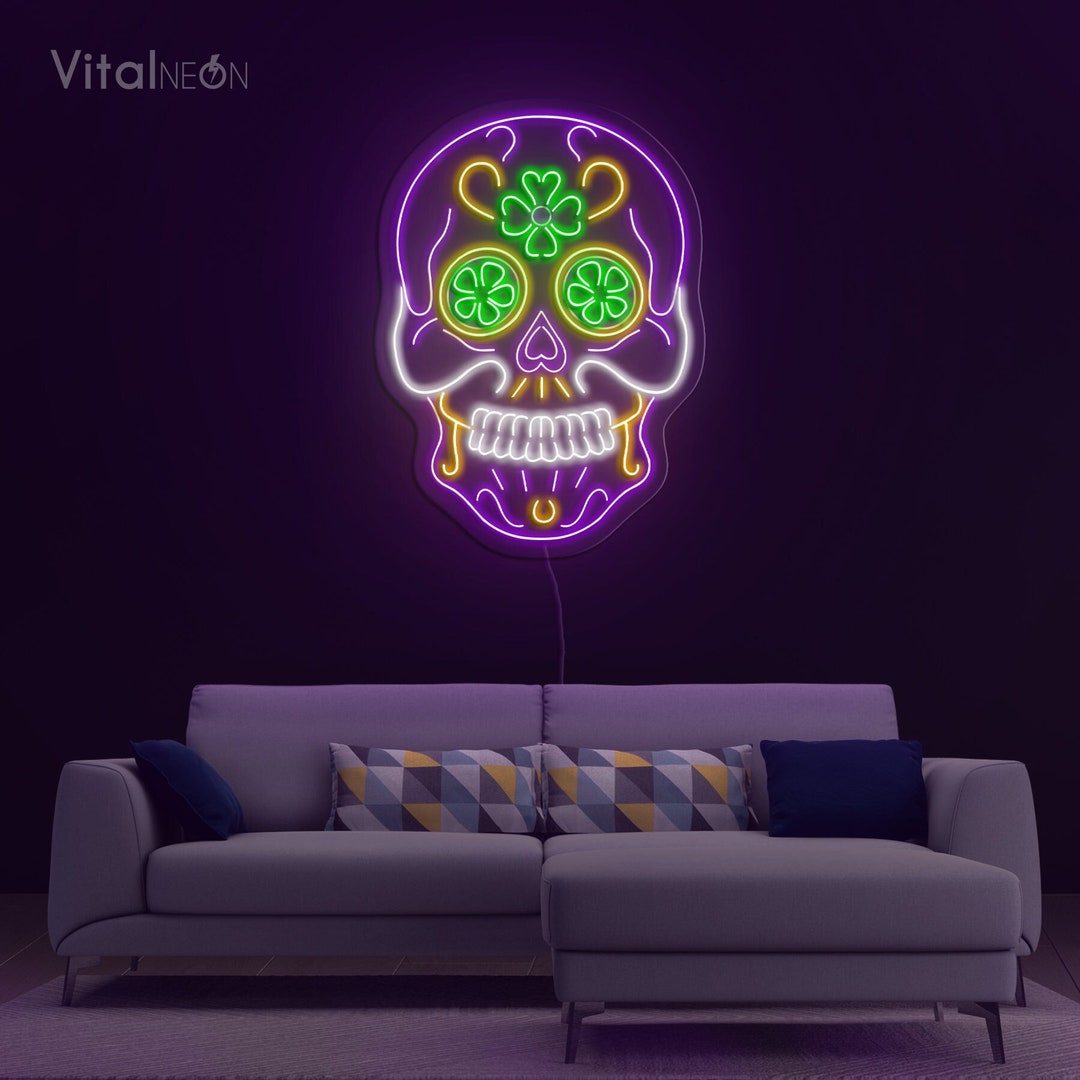 Calaveras Mexican Skull Neon Sign, LED Light Decor, Head Skeleton Neon ...