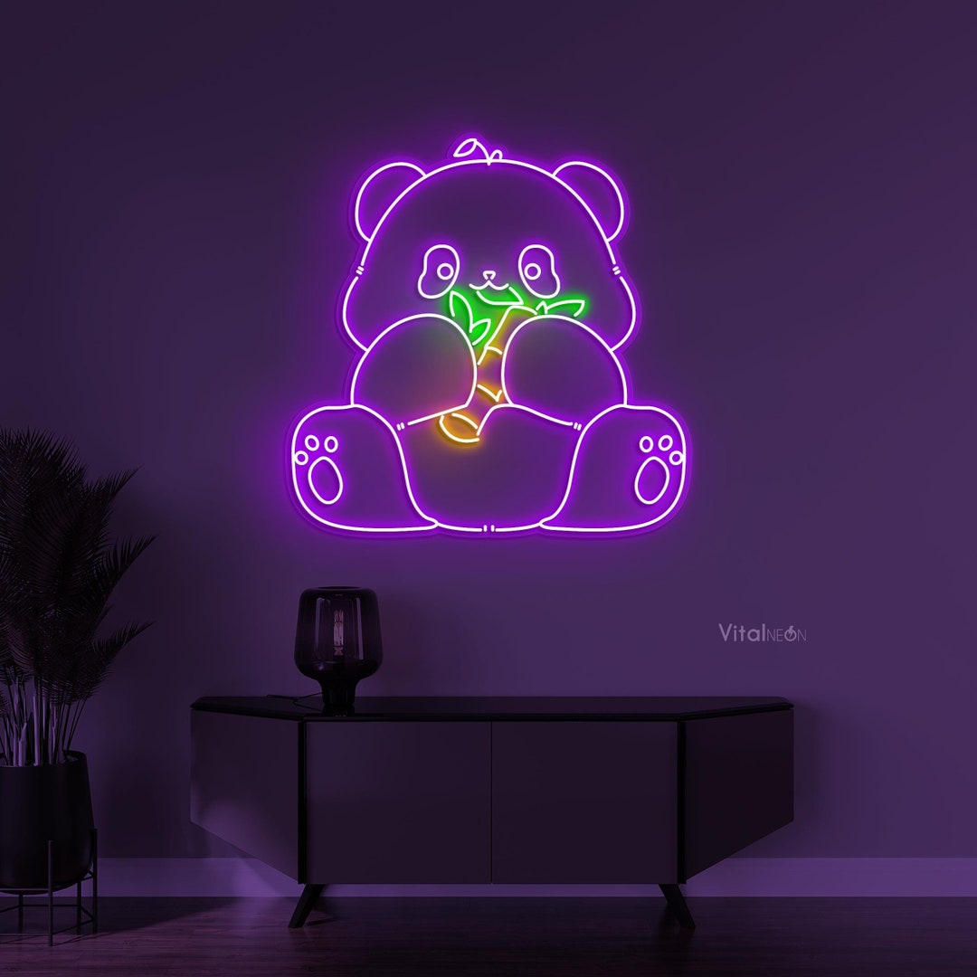 Panda Neon Sign, Panda LED Light, Panda Eating LED Wall Decor, Cute ...