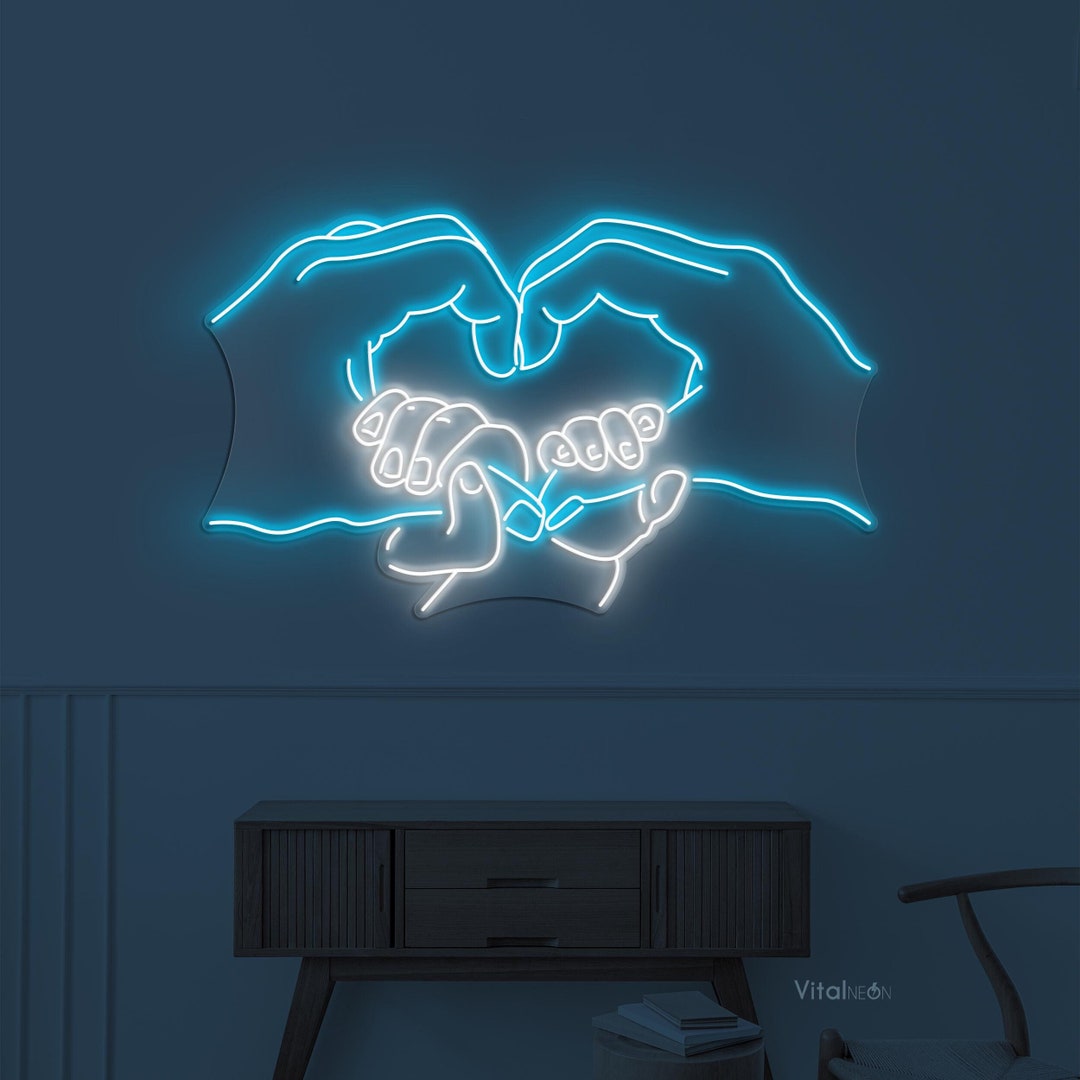Heart Hands Neon Sign, Heart Hands LED Light, Baby With Parents Wall ...