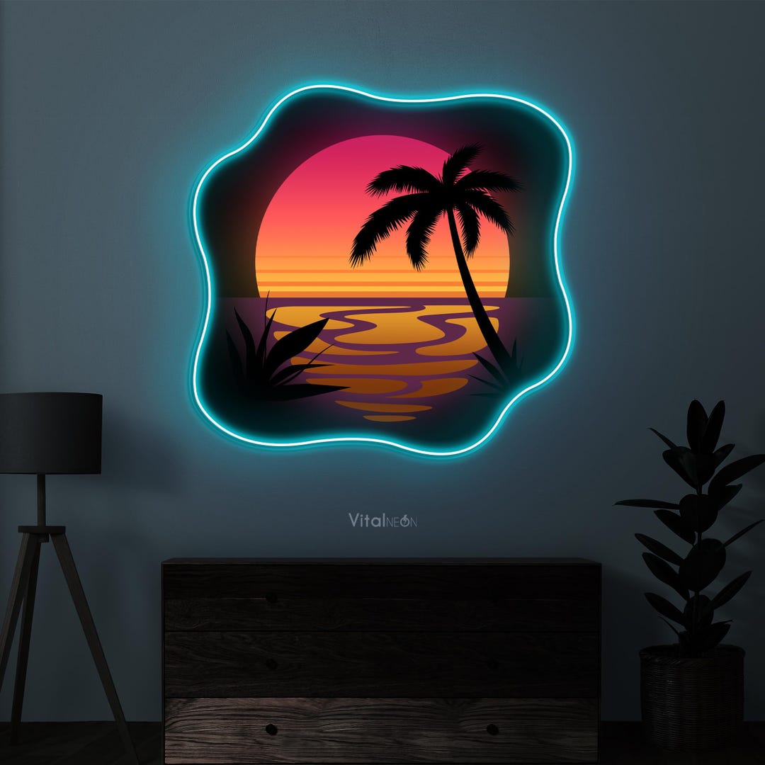 Tropical Sea Sunset LED Neon Sign, Palm Tree Beach Bar Party Decor - Etsy