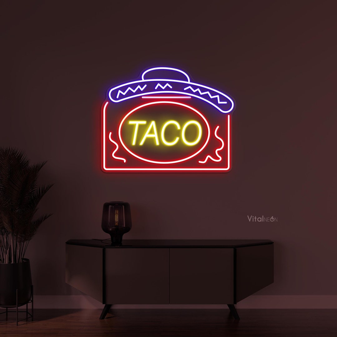 Taco Neon Sign, Taco LED Light, Taco Hat Wall Art, Mexican Wall Art ...