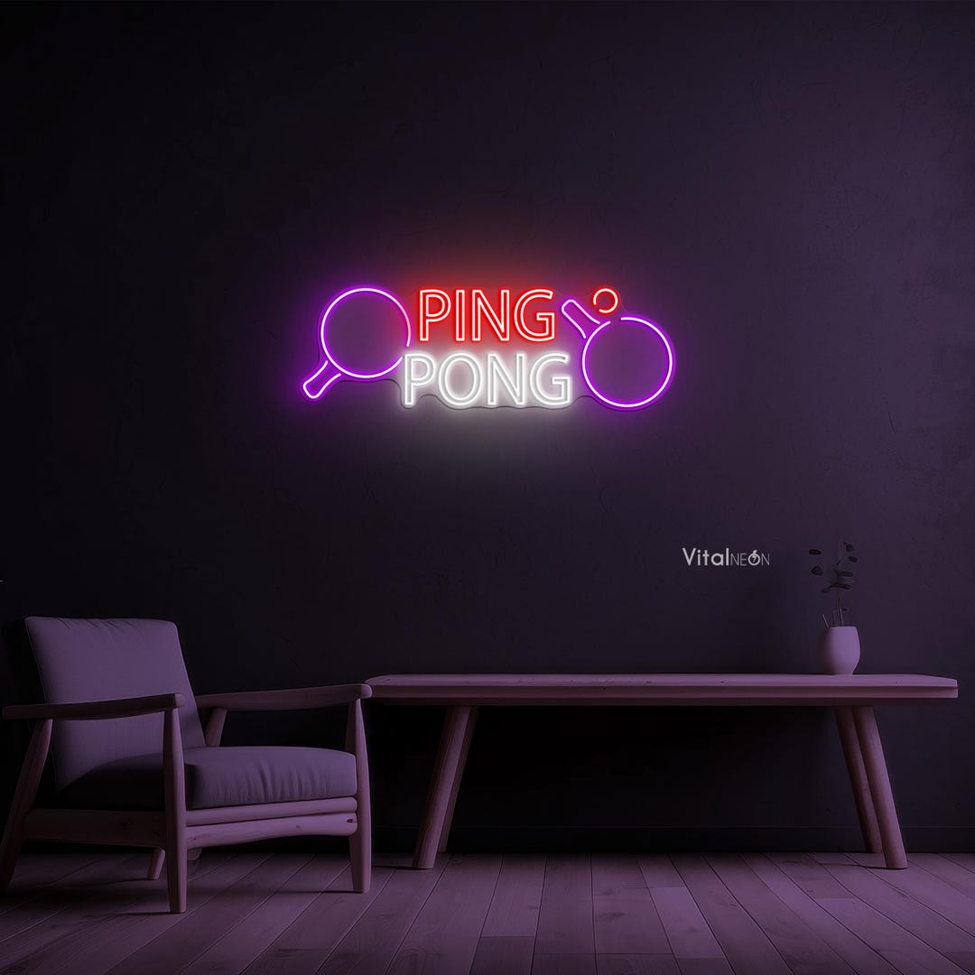 Ping Pong Neon Sign, Ping Pong LED Light, Ping Pong Paddle & Ball Wall ...