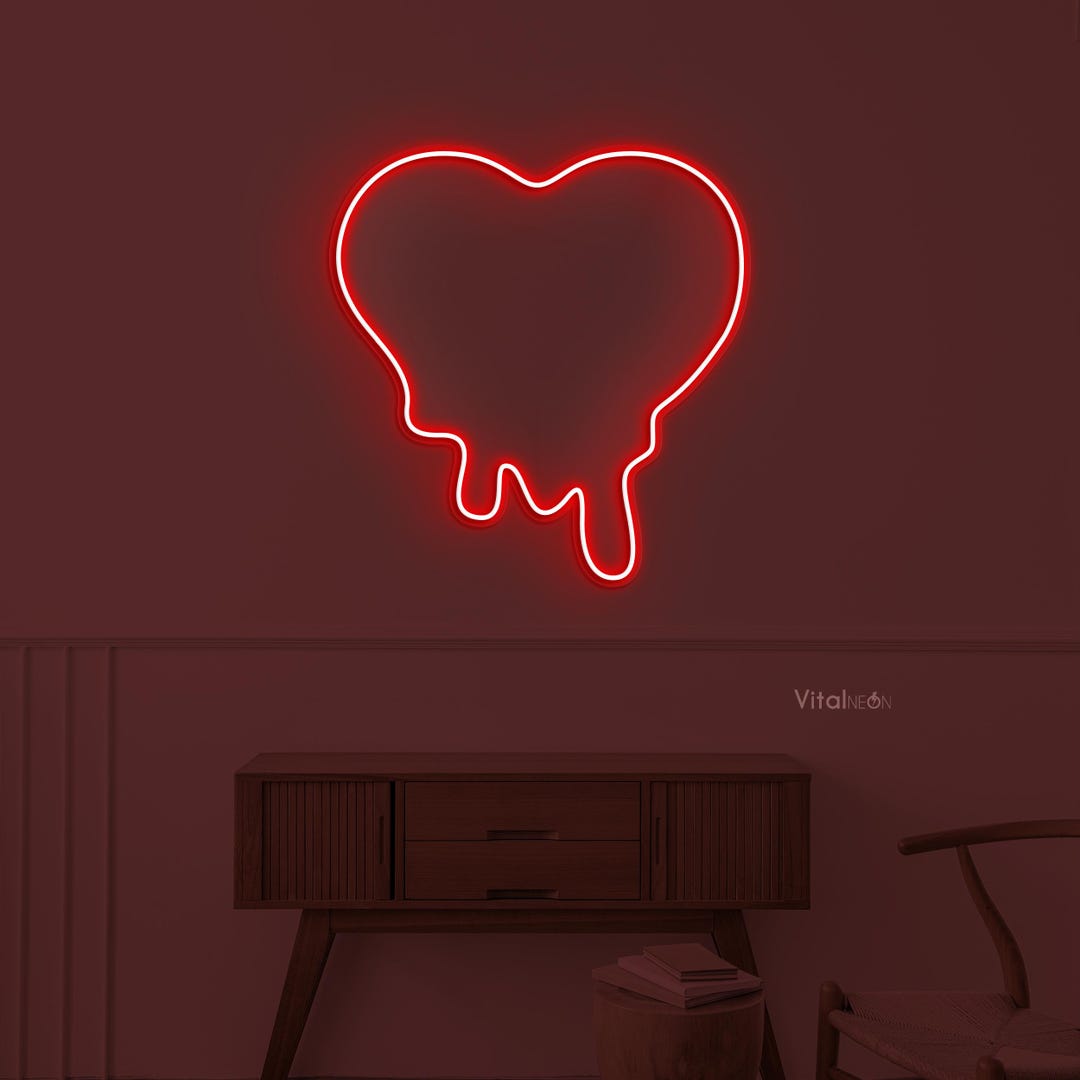 Melting Heart Neon Sign LED Light Dripping Heart Wall Art Home Room ...