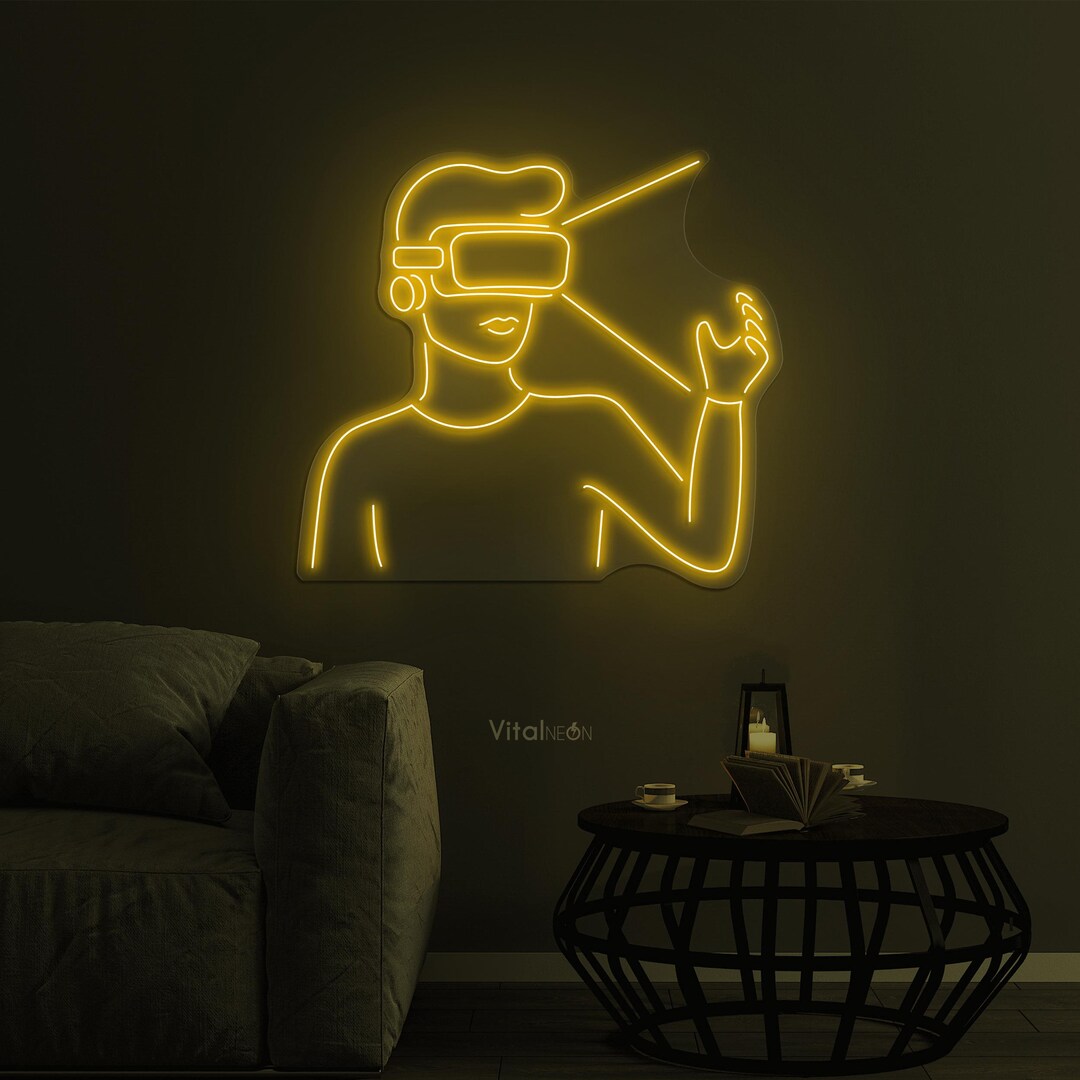 Man Wearing Vr Neon Sign, Man Wearing VR Led Light, VR Glasses Decor ...