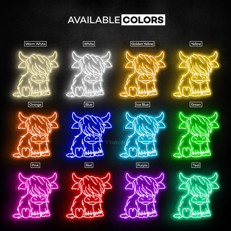 Highland Cow Neon Sign LED Light Farmhouse Wall Art Western Cattle Home ...