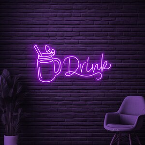 Drink Neon Sign, Drink LED Light, Drink up Wall Art, Bar Wall Decor ...