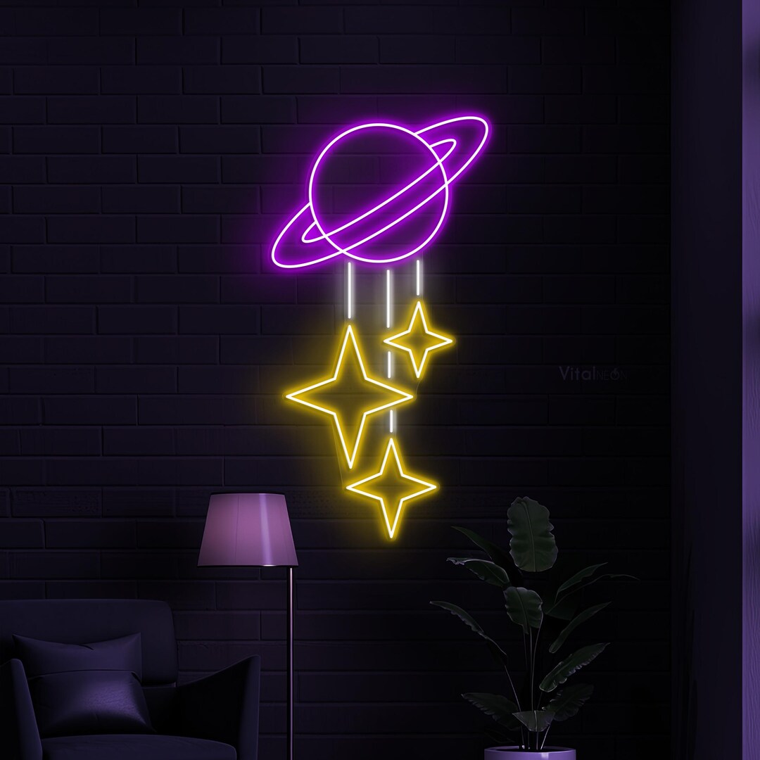 Planet and Stars Neon Sign, Planet and Stars LED Light, Galaxy LED Neon ...