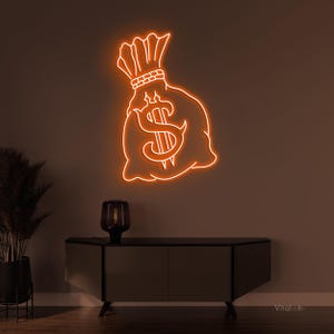 Money Bag Neon Sign, Money Bag LED Light, Dollar Wall Decor, Office ...