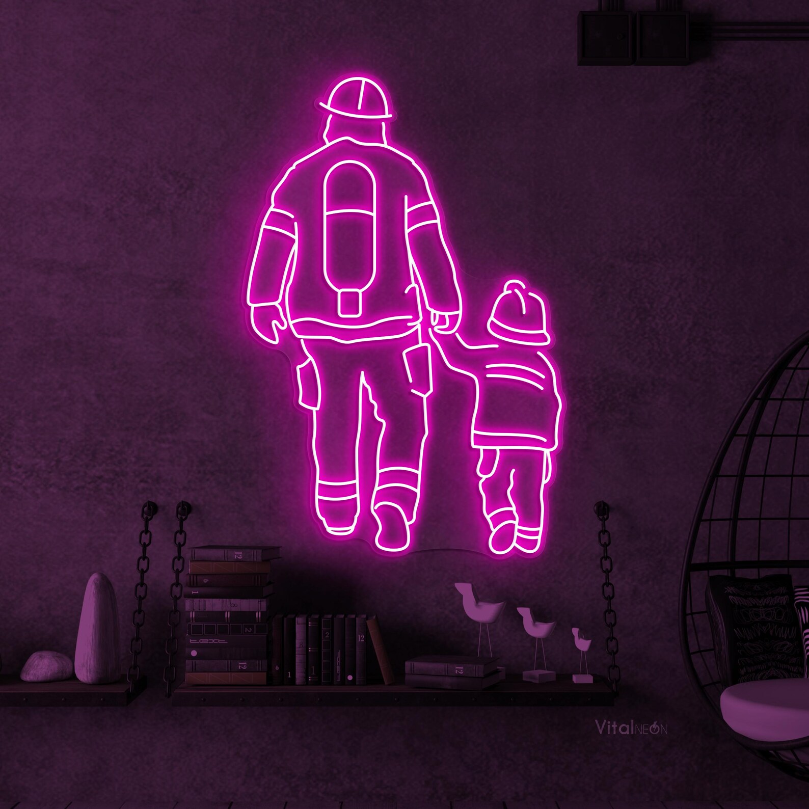 Firefighter Dad Neon Sign, Firefighter Son & Dad LED Light, Hero Dad ...