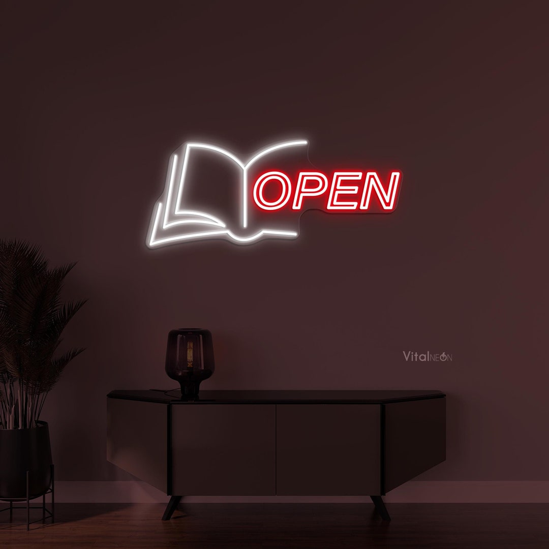 Open Book Neon Sign, Book Open LED Light, Book Open Shop Neon Light ...