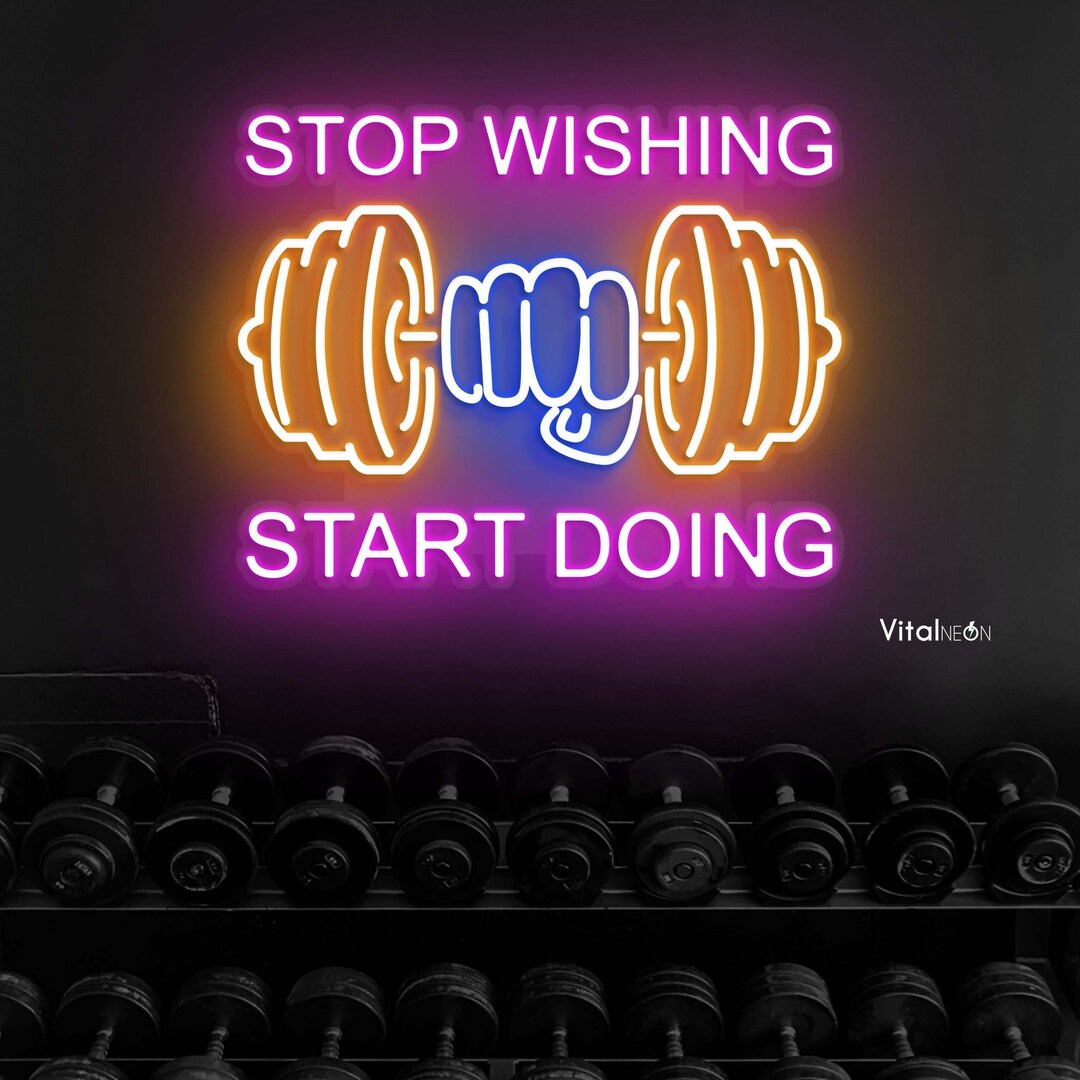 Stop Wishing, Start Doing Dumbbell Neon Sign, LED Neon Gym Decor ...