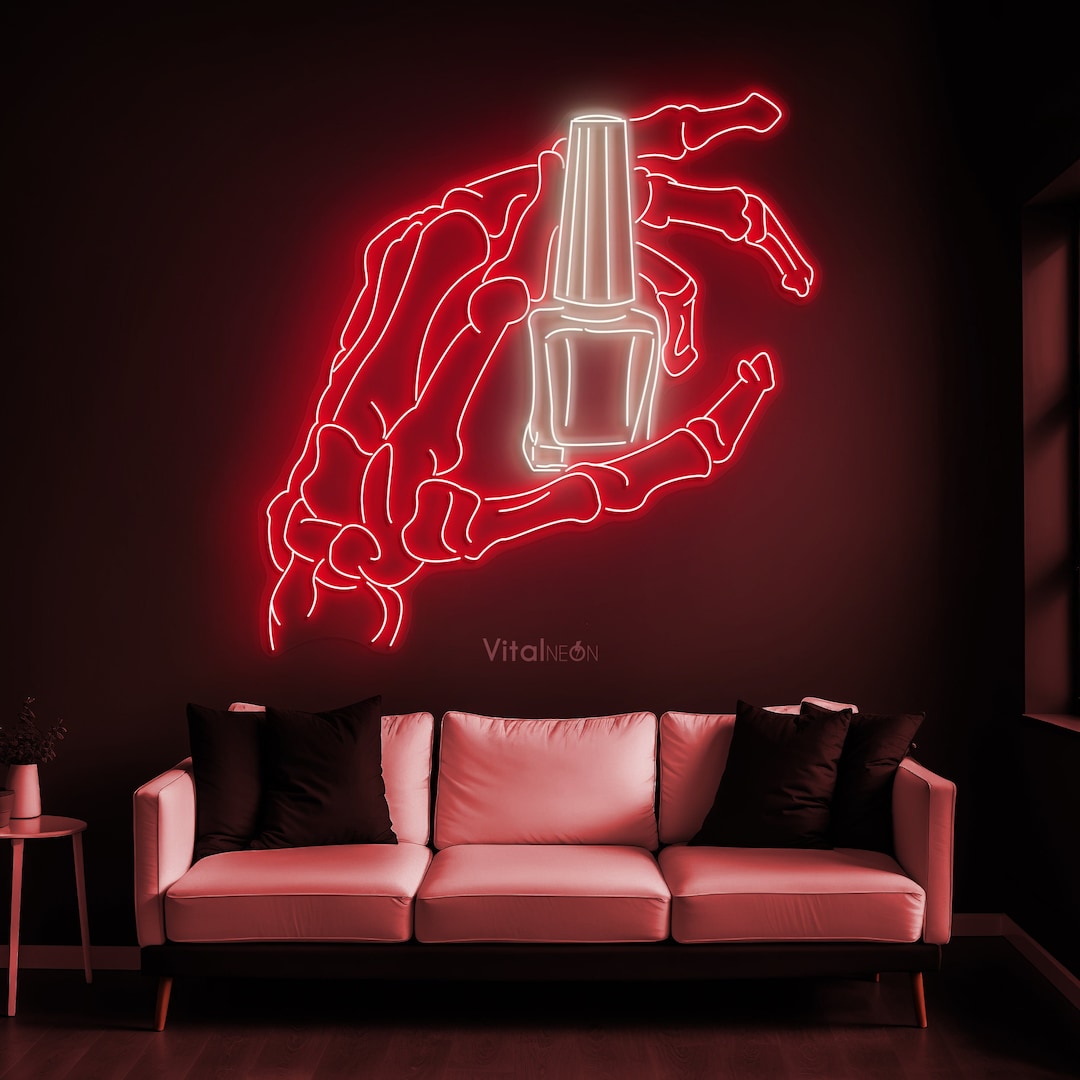 Skeleton Hand Holding Nail Polish Neon Sign, Skeleton Hand Neon Light ...