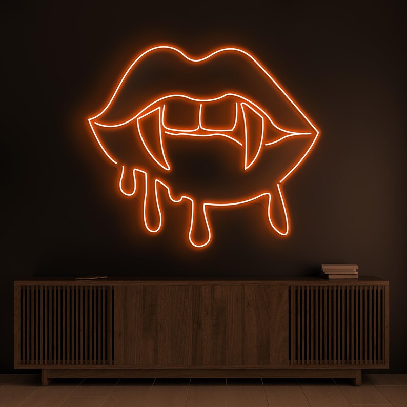 Vampire Fangs Lips LED Light Neon Sign, Goth Horror Spooky Game Room ...