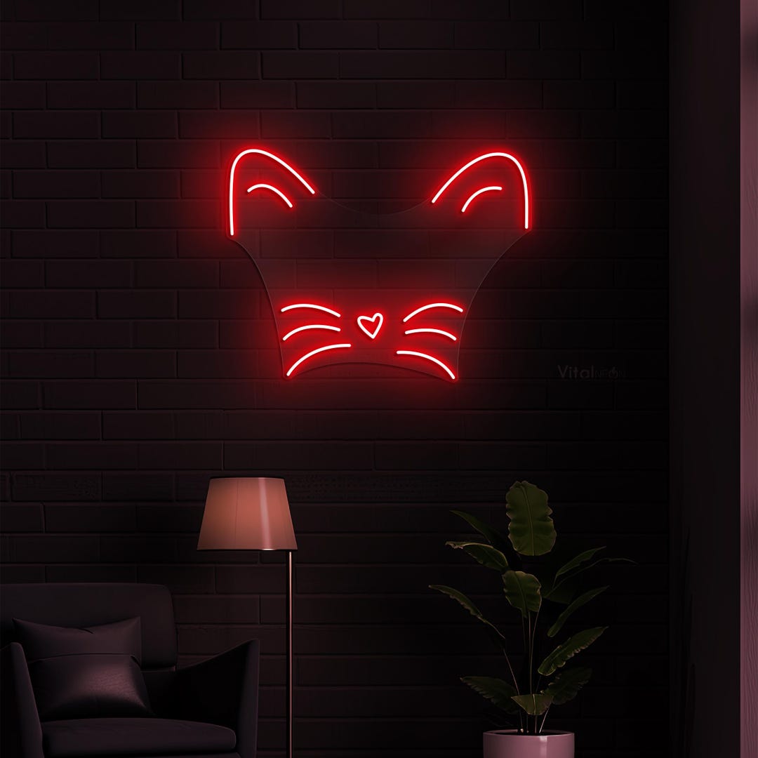 Cat Face Neon Sign, Cat Face LED Light, Kitten Neon Wall Art, Cute Cat ...