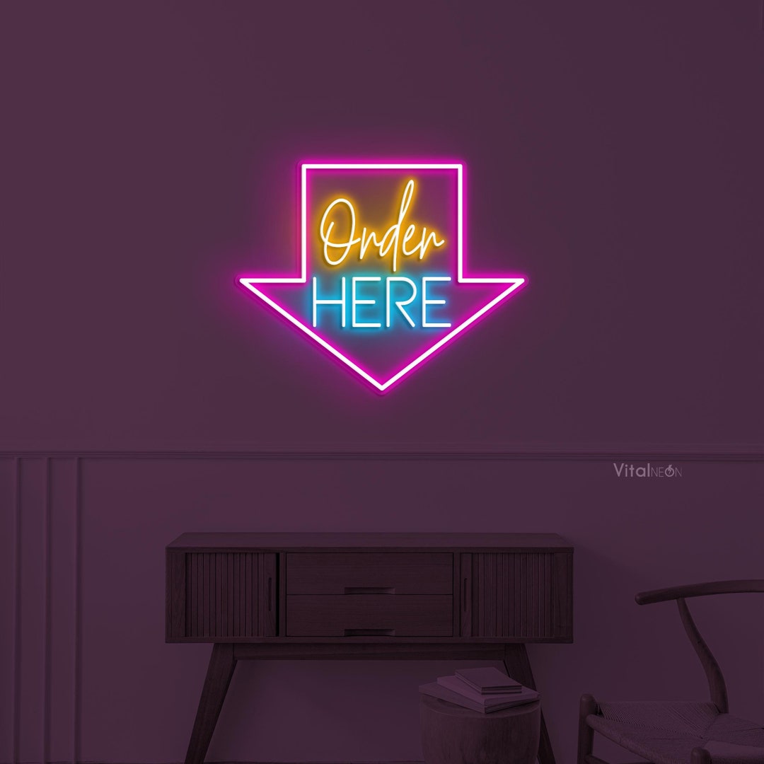 Order Here Neon Sign LED Light Arrow Restaurant Wall Decor Cafe ...