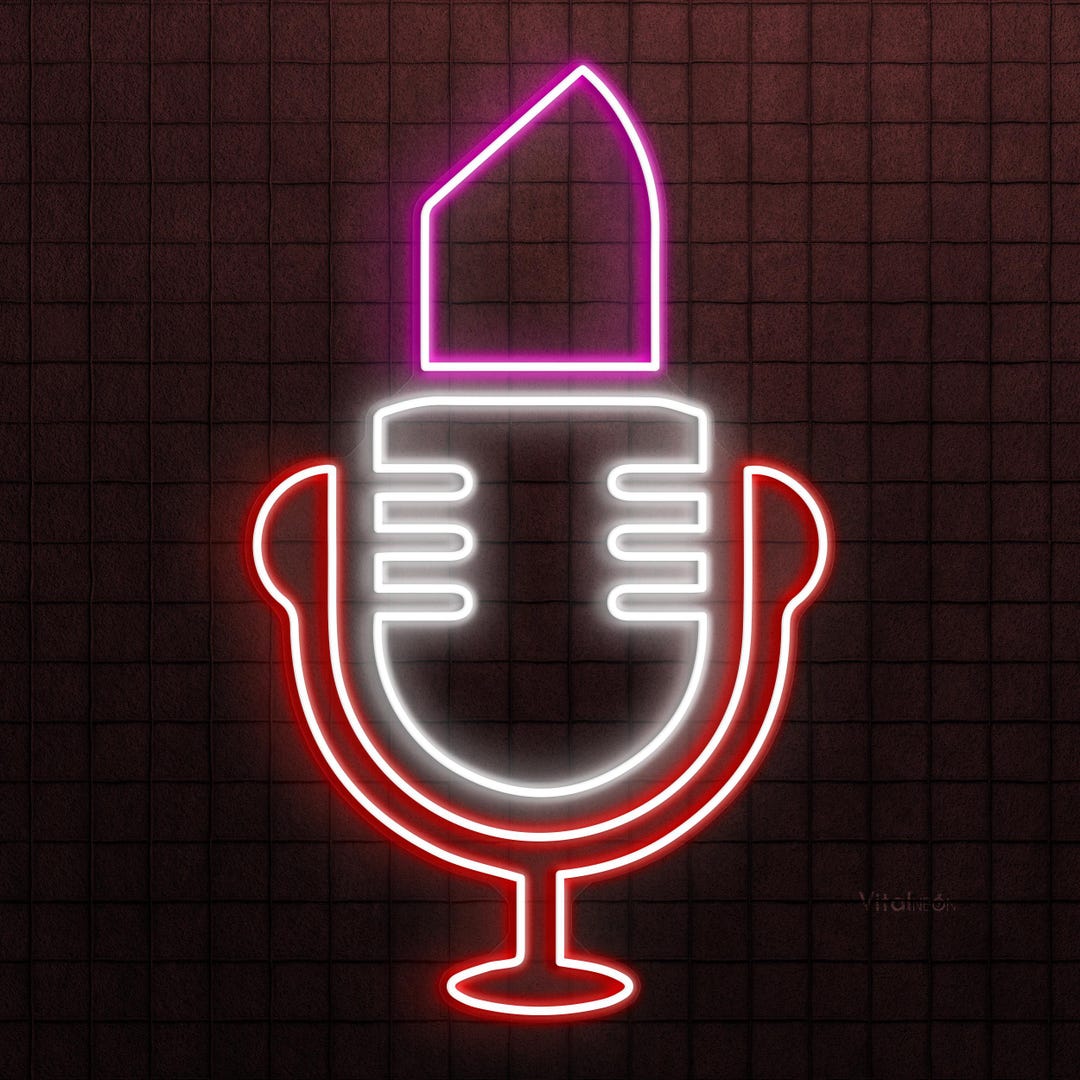 Lipstick Microphone LED Neon Sign, Beauty Studio Sound Wave Vlogger ...