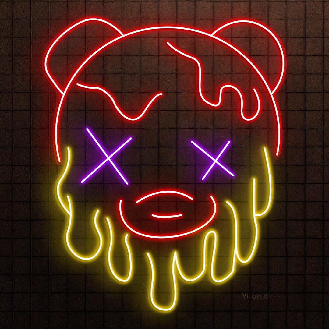 Bear Neon Sign, Melting Bear LED Light, Edgy Bear Wall Art, Dripping ...