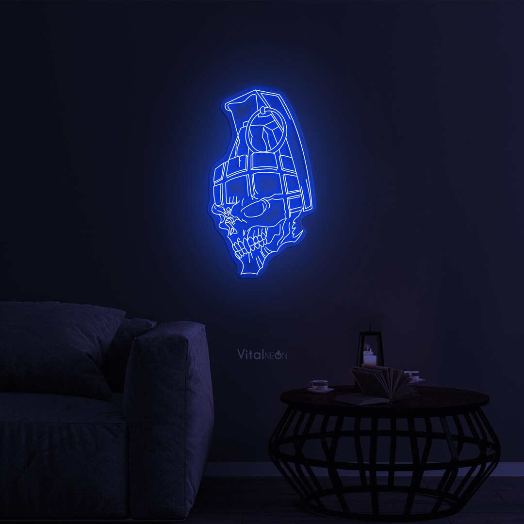 Grenade Skull Neon Sign, Skull LED Wall Light, Grenade Skull LED Neon ...