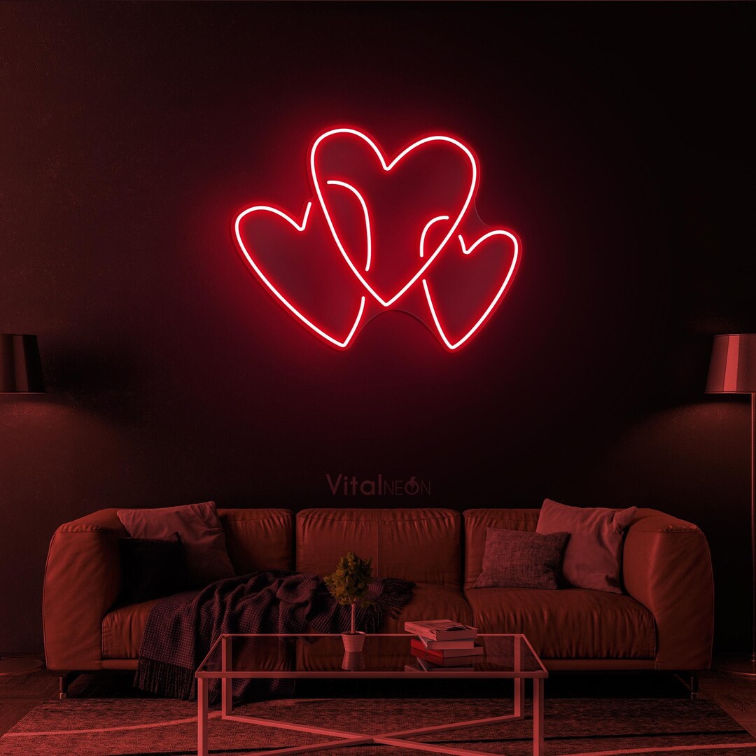 Heart Neon Sign, Love Heart LED Light, Triple Hearts LED Neon Art ...