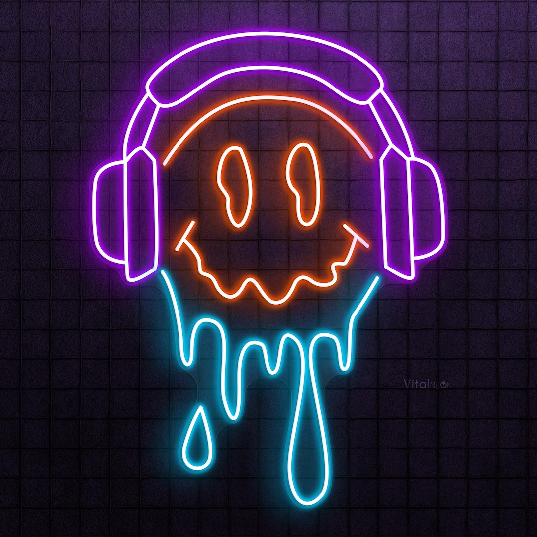 Smiley Face Neon Sign, Melting Smiley Emoji LED Light, Happy Face With ...