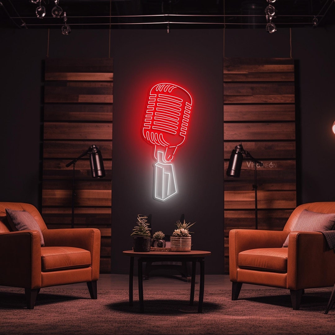 Microphone Neon Sign, Podcast LED Light, Micro Neon Light for Music ...