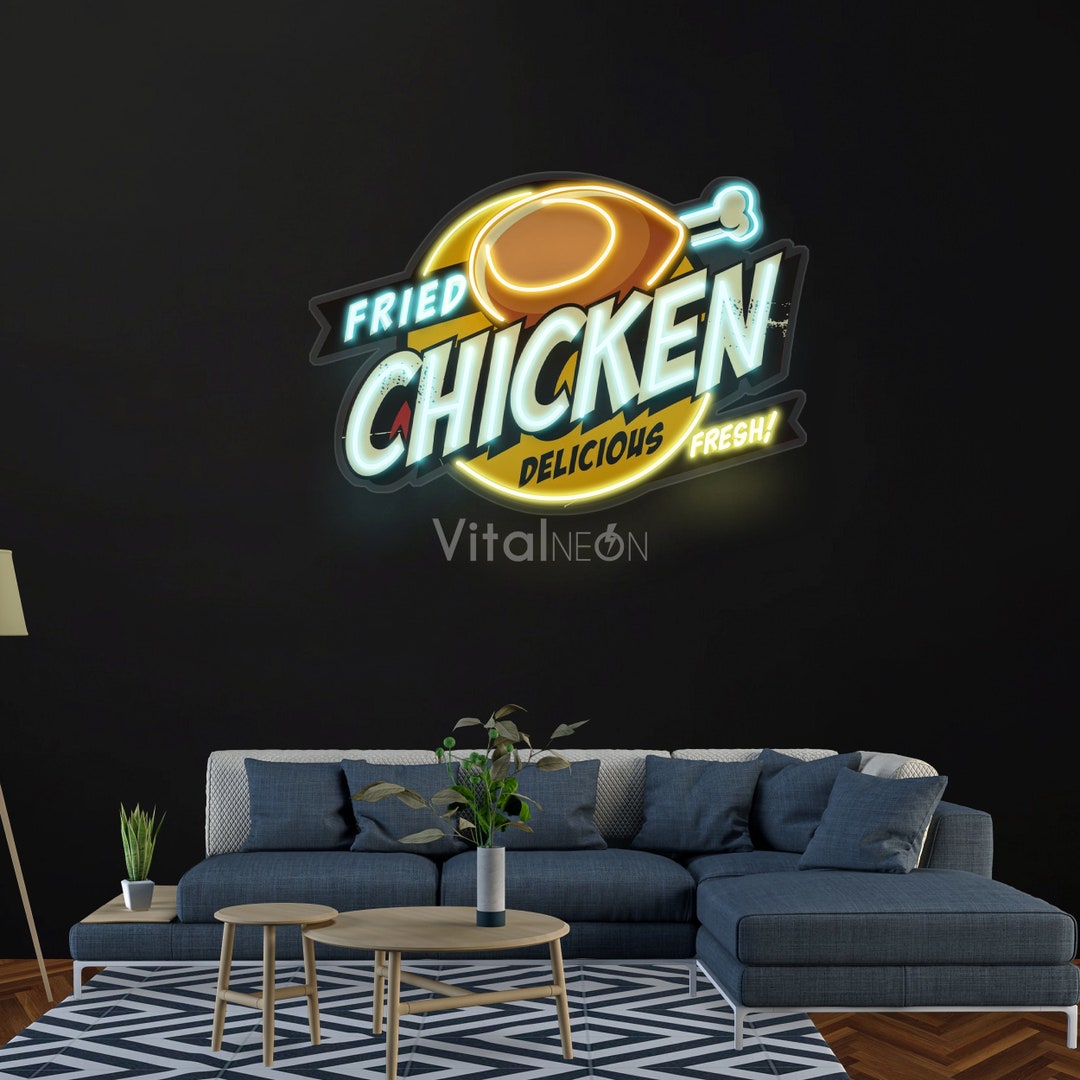 Fried Chicken Neon Sign | Custom Restaurant Wall Decor | LED Light for ...