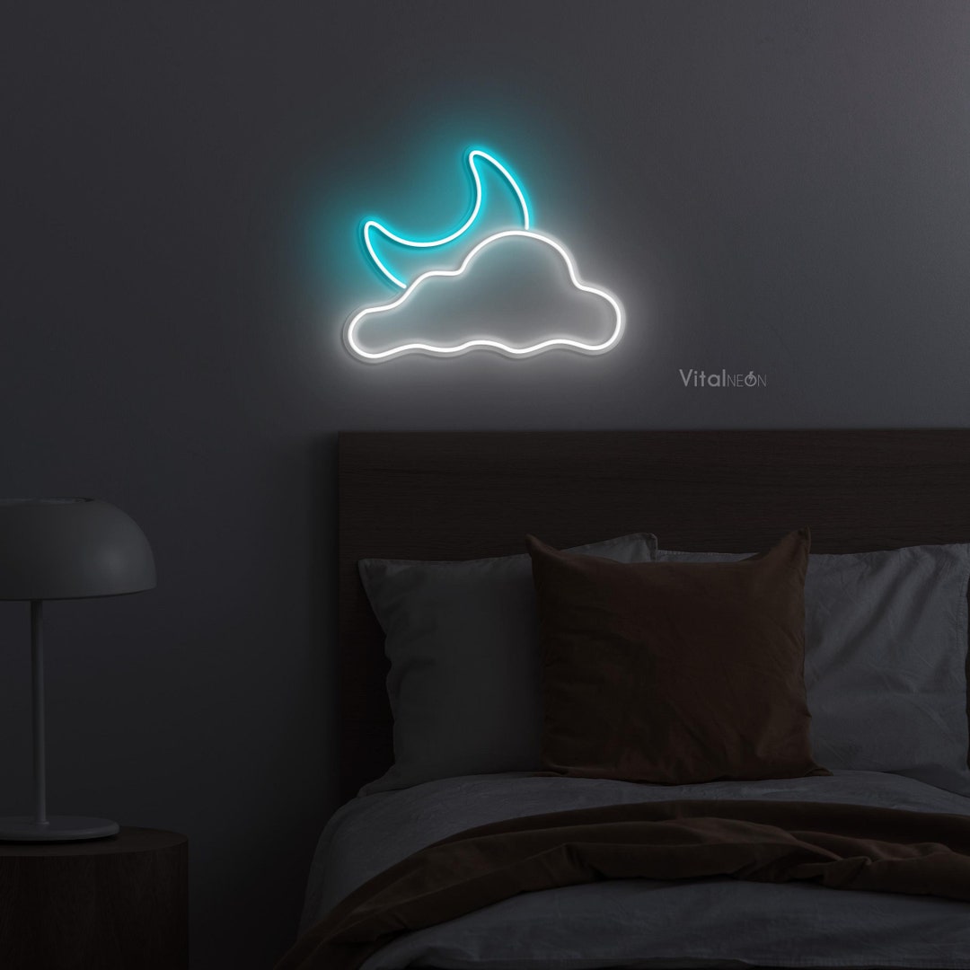 Moon and Cloud Neon Sign, Moon With Cloud Light, Moon and Cloud LED ...