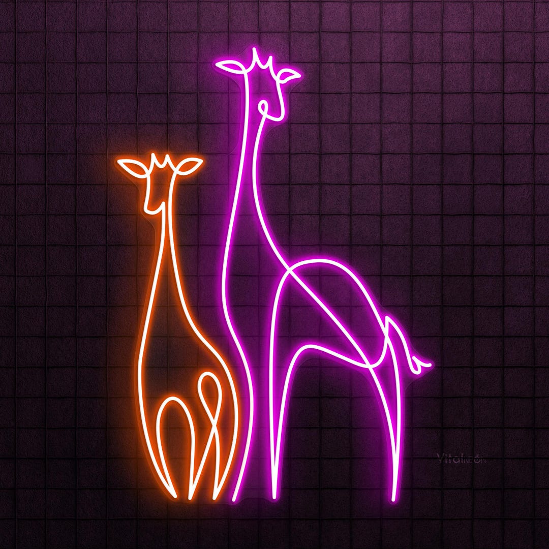 Giraffe Neon Sign, Giraffe LED Light, Giraffe With Family Wall Decor ...