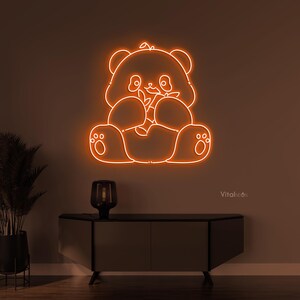 Panda Neon Sign, Panda LED Light, Panda Eating LED Wall Decor, Cute ...