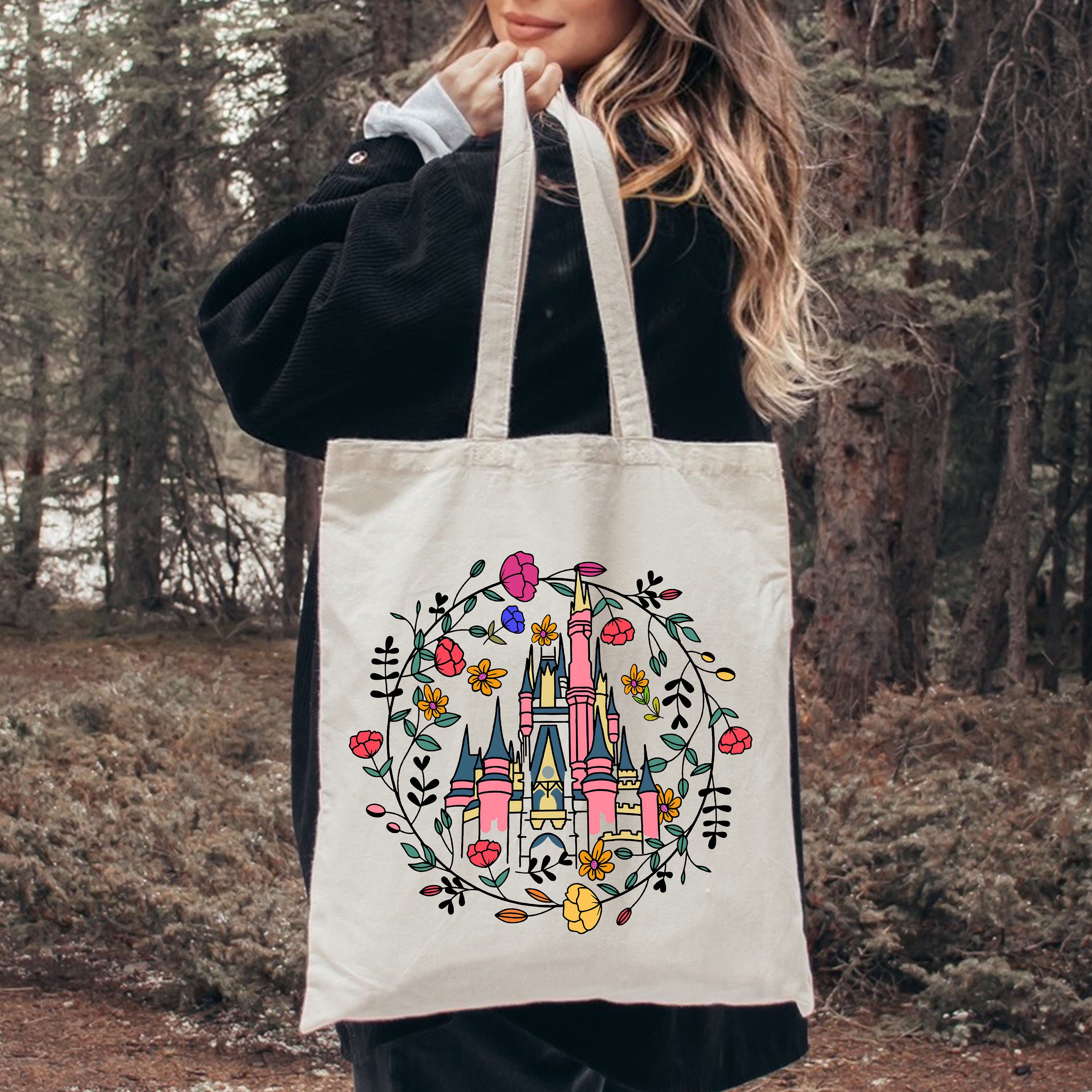 Flower Castle Tote Bag, Disney Castle Bag, Disney Tote Bag, Floral Tote ...