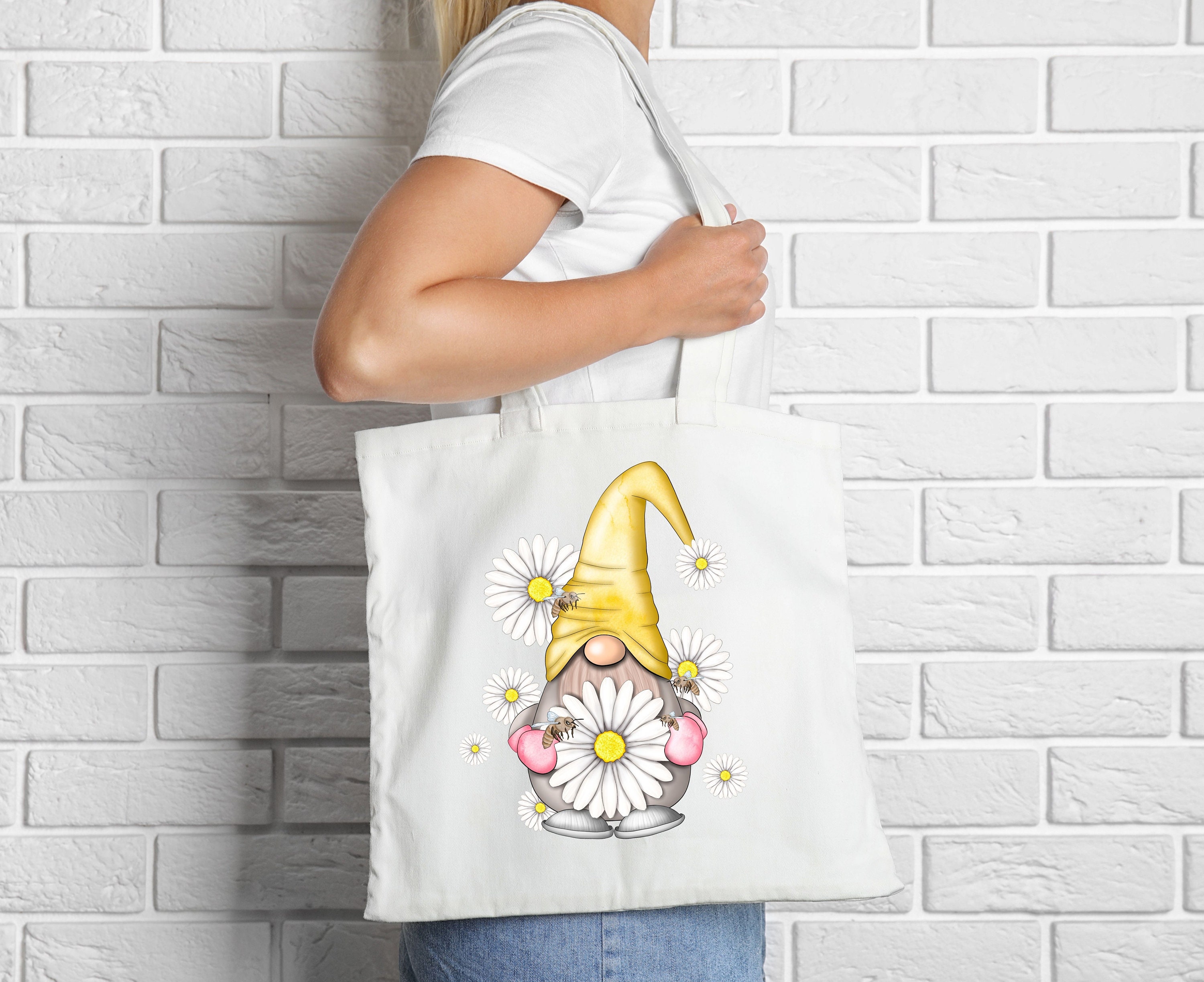Summer Gnomes Tote Bag Daisy Gnome Bag Sublimation Design Bag Floral