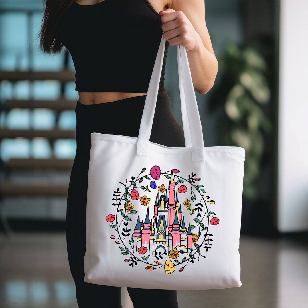 Flower Castle Tote Bag, Disney Castle Bag, Disney Tote Bag, Floral Tote ...